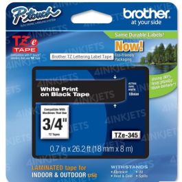 Brother TZe345 Tape, White on Black, OEM - 4inkjets